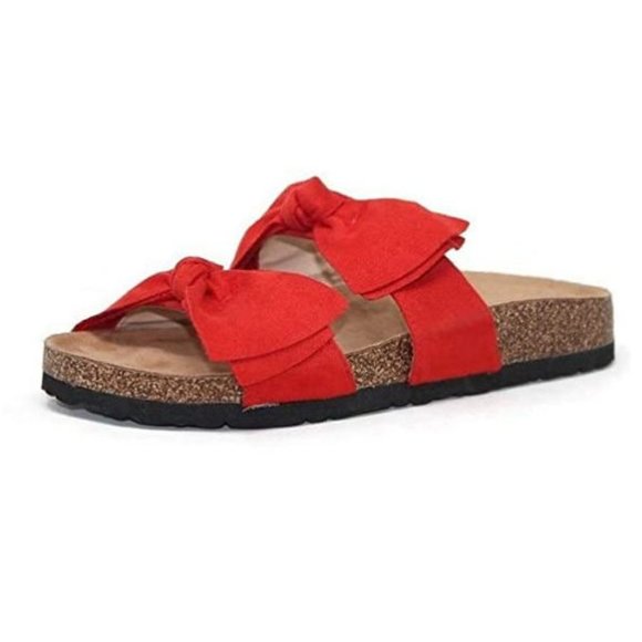 Shoes | Women Fashion Slide Red Sandals Soft Cork Footbed Slip On Bow ...